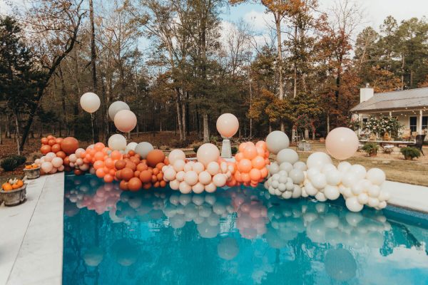 Pool Balloon Installation | Doorway Balloon Arch Event Decor | Just Peachy